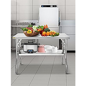 VEVOR Commercial Worktable Workstation 48 x 24 Inch Folding Commercial Prep Table, Heavy-duty Stainless Steel Folding Table with 772 lbs Load, Kitchen Work Table, Silver Stainless Steel Kitchen Island