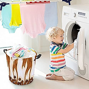Bubble Tea in Brown Sugar Milk Tea Oxford Cloth Laundry Basket with Handles Storage Basket for Toy Organizer Kids Room Nursery Hamper Bathroom