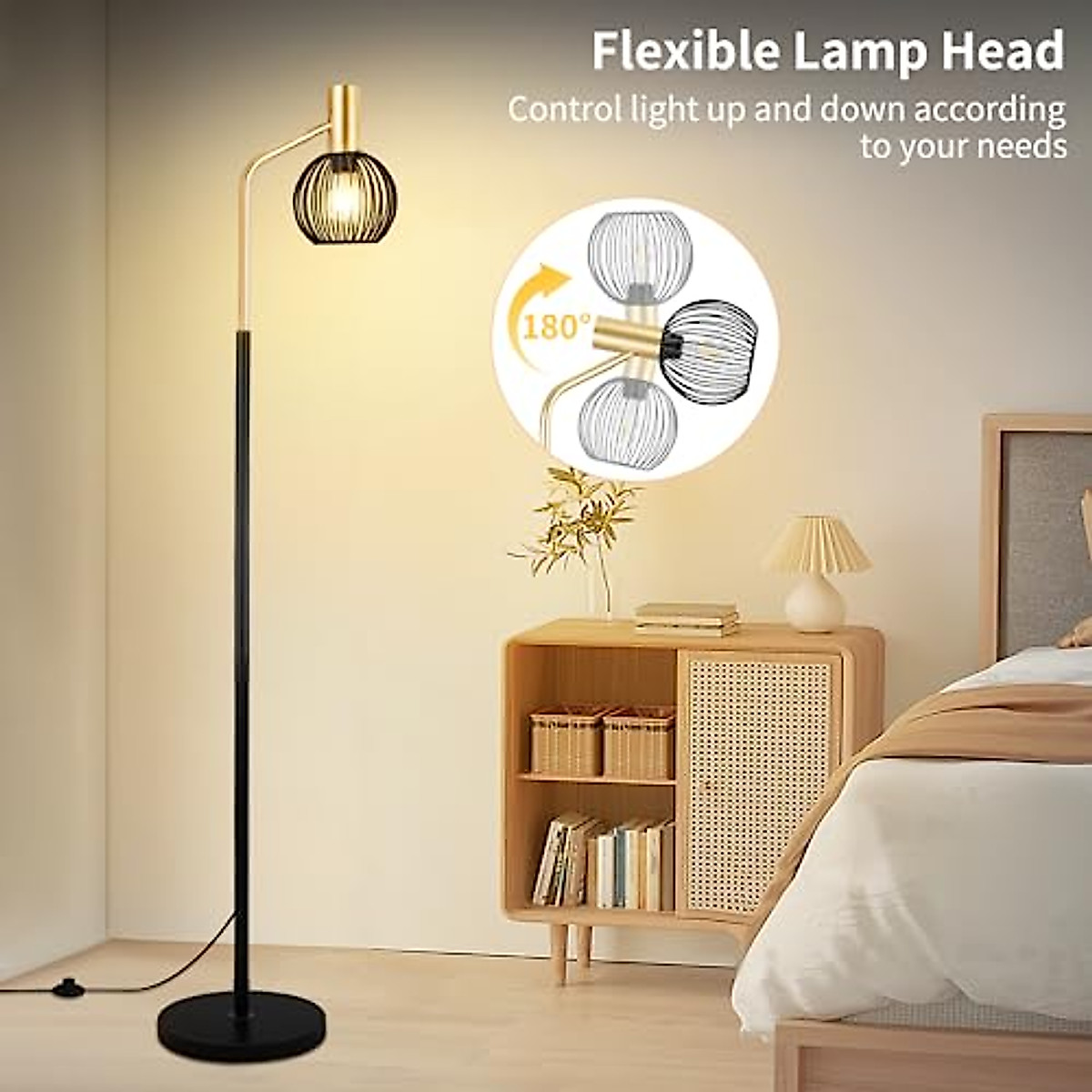 Duheypo Industrial Floor Lamp, Standing Lamp Farmhouse Floor Lamp with Foot Switch, Rustic Floor Lamps for Living Room Bedroom Office Dining Room, Black