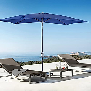 6.5x10ft Rectangular Patio Umbrella, Outdoor Market Table Umbrellas with Heavy Duty Pole, UV Protect Umbrella with Push Botton Tilt & Crank Ideal for Garden, Deck, Lawn, Backyard & Pool, Navy Bule