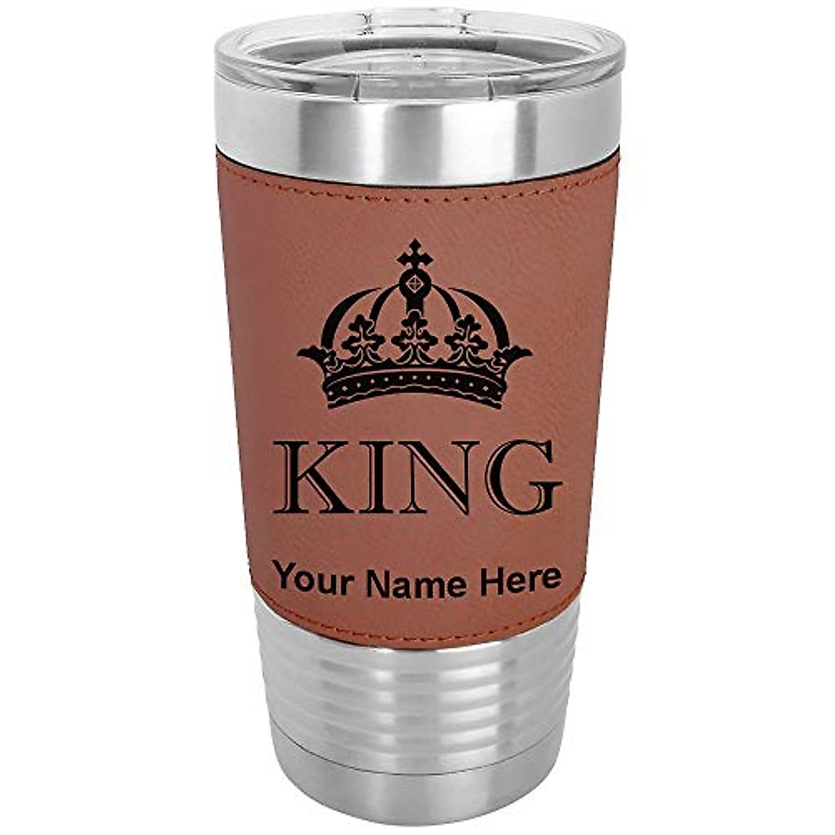 LaserGram 20oz Vacuum Insulated Tumbler Mug, King Crown, Personalized Engraving Included (Faux Leather, Dark Brown)