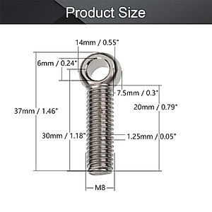MroMax M8 x 30mm 304 Stainless Steel Machinery Shoulder Lifting Eye Bolt Metric Thread 4pcs