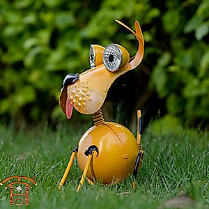 HSHD Solar Dog Statue Lights Outdoor Metal Yard Art - Funny Puppy Statue for Garden Patio Decor Lawn Ornaments(Sitting Dog)