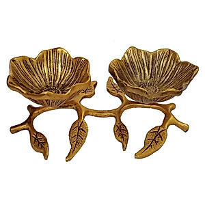 Purpledip Metal Serving Bowls Set: Flower Design Tray Platter,Gold (12514)