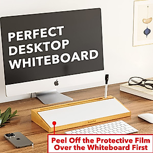 SpaceAid Bamboo Desktop Whiteboard with Organizer Box, Office Desk Dry Erase White Board Holder, Computer Keyboard Stand Pad for Office Supplies Storage (Natural)