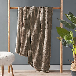 Madison Park Zuri Soft Plush Luxury Oversized Faux Fur Throw Animal Stripes Design, Faux Mink On The Reverse, Modern All Seasons Blanket for Bed, Sofa Couch, Office, Brown, 60x70"