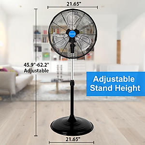KEN BROWN 20 Inch Pedestal Floor Fan 6000CFM, Oscillating Standing Fan, Adjustable Height, 3 Speeds, Aluminum Blades, Metal Stand Up Fan For Industrial, Commercial, Residential, Shop