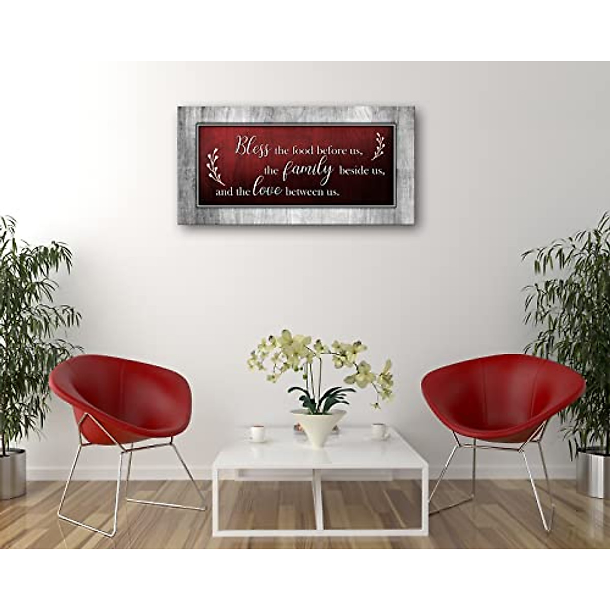 Inspirational Wall Art Painting | Christian Quote Canvas Wall Art Dining Room | Red Wall Decor Living Room | Wooden Framed Canvas | Rustic Home Decor Farmhouse | Bless The Food Before Us,Ready To Hang 24"X 48"