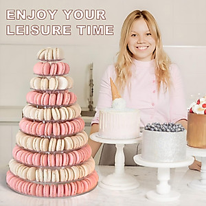10 Tiers Round Macaron Tower Stand Plastic Transparent Cake Stand Macaron Display Rack Desserts Cupcake Holder Platter for Baby Shower, Birthday Party, Wedding, Party Decor