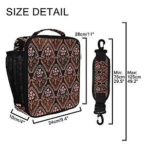 Hapuxt Lunch Box Lunch Bag with Adjustable Shoulder Strap Tote for Women Men Boho Flowers Brown Insulated Waterproof Resable Zipper Outdoor Work Office Picnic