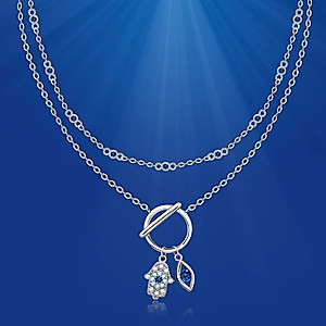 Talonior Layered Hamsa Hand Evil Eye Necklace for Women S925 Sterling Silver Hand of Fatima Necklaces Good Luck Gifts