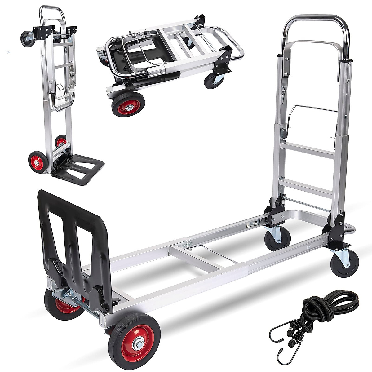 Folding Hand Truck Dolly Heavy Duty Aluminum Hand Truck with Wheels Collapsible 2 in 1 Convertible Hand Truck - 330 lbs Load Capacity, Multi-Position Hand Truck Dolly Cart with Telescoping Handle