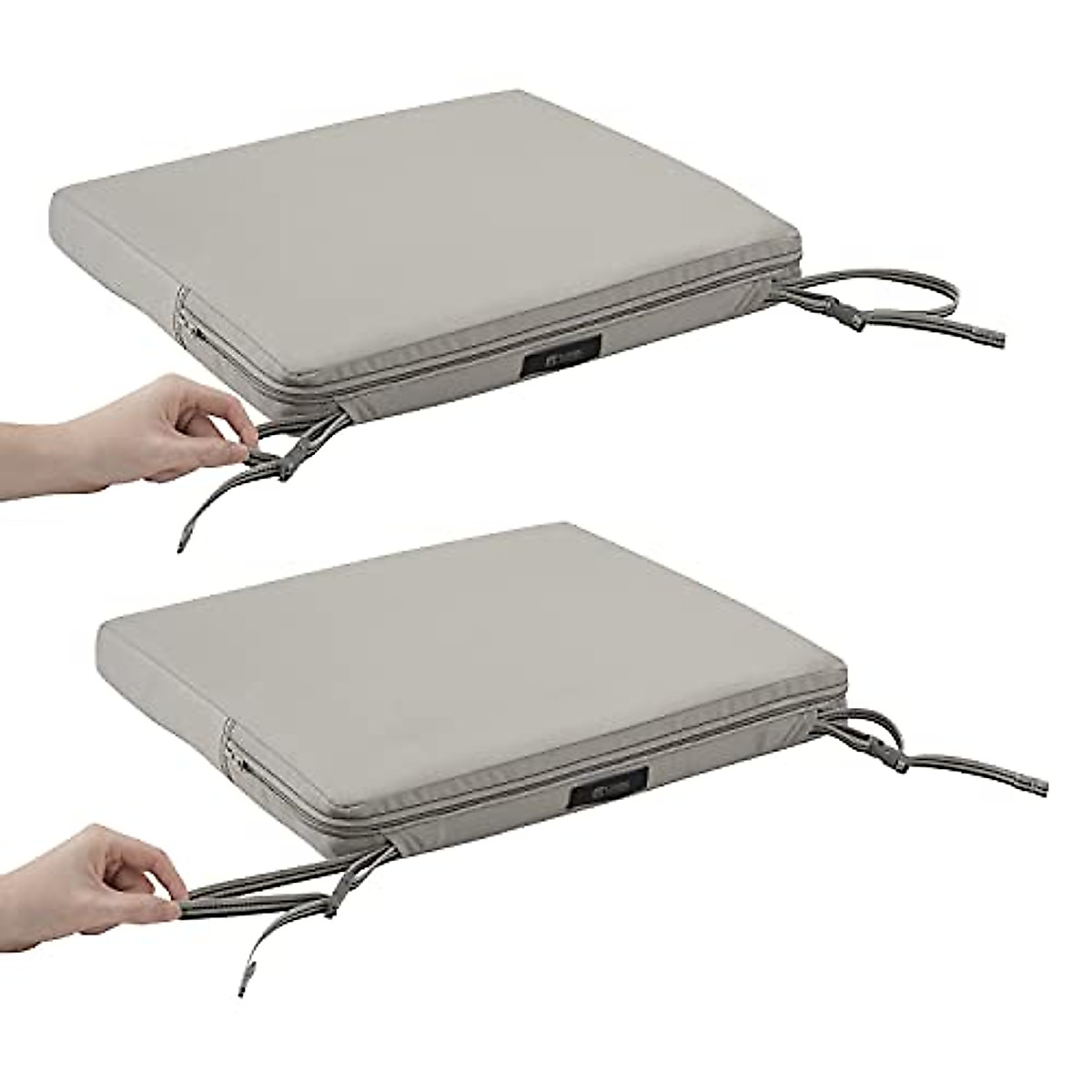 Classic Accessories Ravenna Water-Resistant Patio Chair Seat Cushion Cover, 18 x 18 x 2 Inch, Mushroom, Patio Furniture Cushion Covers