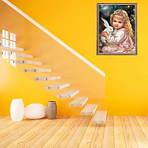 Bimkole 5D Diamond Painting Kits Angel Girl, Full Drill Rabbit DIY Rhinestone Embroidery Set Paint with Diamonds Art by Number Kits Cross Stitch Home Wall Craft Decoration 12X16 inch