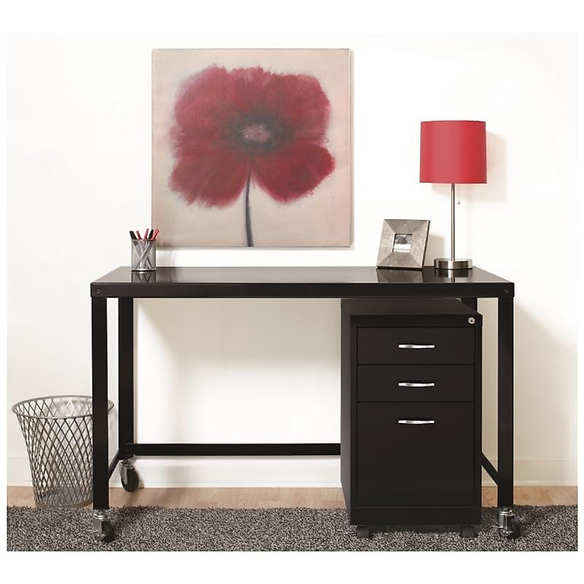 Office Dimensions 21647 Black RTA 48" Wide Mobile Metal Desk Workstation Home Office Collection