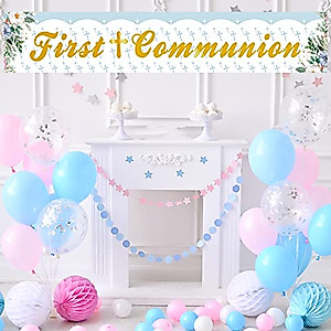 Labakita Large First Communion Banner, Baptism Decorations for Boys or Girls, Baptism / Christening / Baby Shower Party Decorations