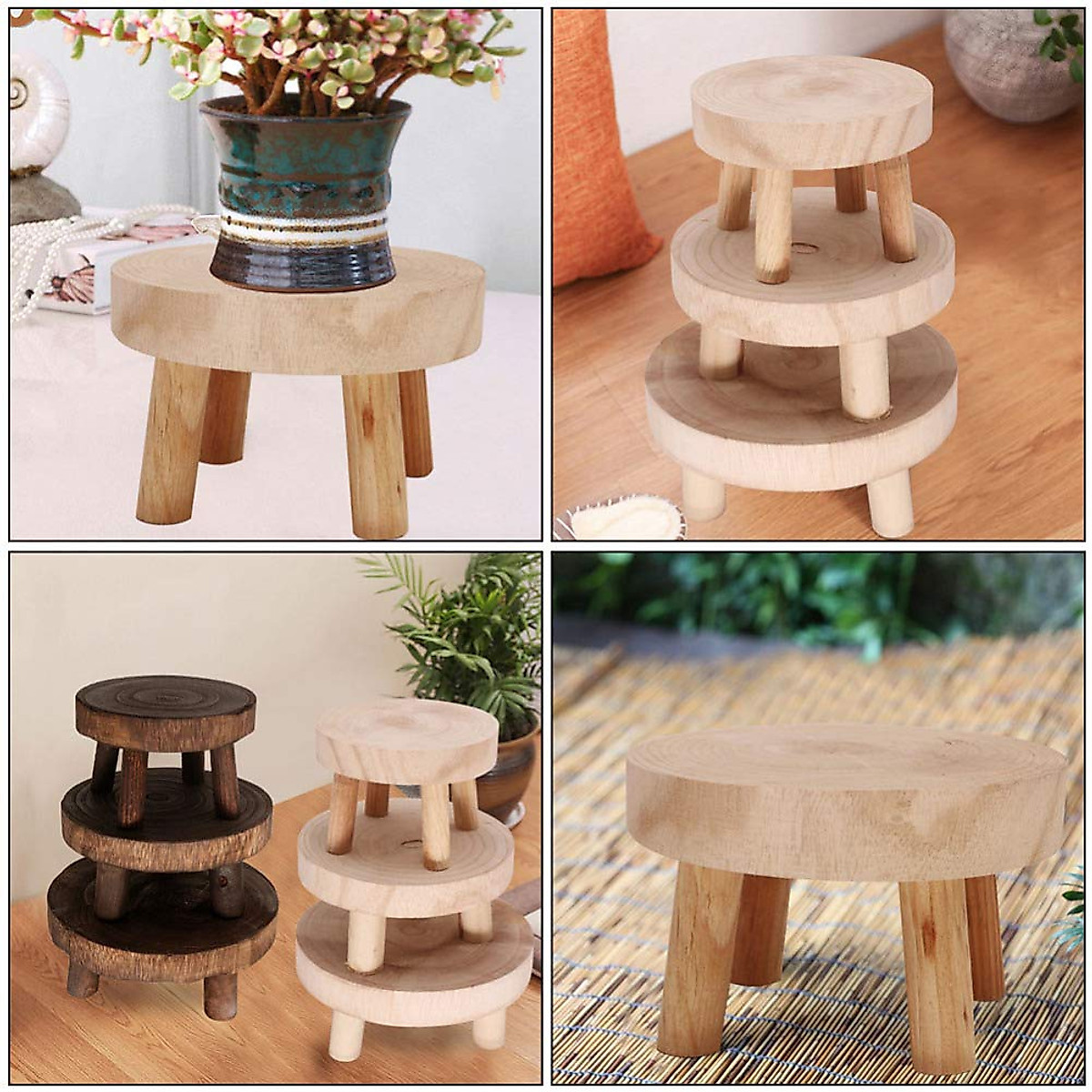 Totority 1pc Shelf Flower Stand Plant Pedestal Plant Riser Nightstand Decor Planter Wood Plant Stand Wood Plant Stool Corner Plant Stand Mini Plant Stand Candlestick Tree Shape Bench Wooden