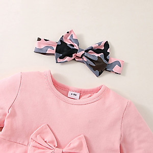 FOCUTEBB Baby Girl Clothes 6-9 Months Infant Girl Sweatshirt Outfits Fall Winter Outfits Long Sleeve Ruffle Tops Camo Pants Sets Headband Pink 6 9 Months