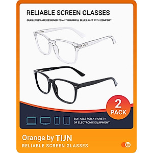 TIJN 2 Pack Blue Light Blocking Glasses, Computer Reading/Gaming/TV/Phones Glasses for Women Men,Anti Eyestrain & UV Glare