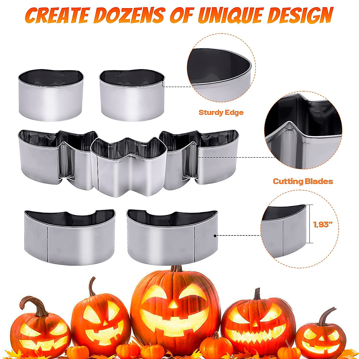 ButyHome 33 PCS Pumpkin Carving Kit, Stainless Steel Tools with Hammer DIY Stencils Pumpkin Carver Kit Carving Set for Halloween Decoration Safe for Kids Adults with 12 Candle Lights