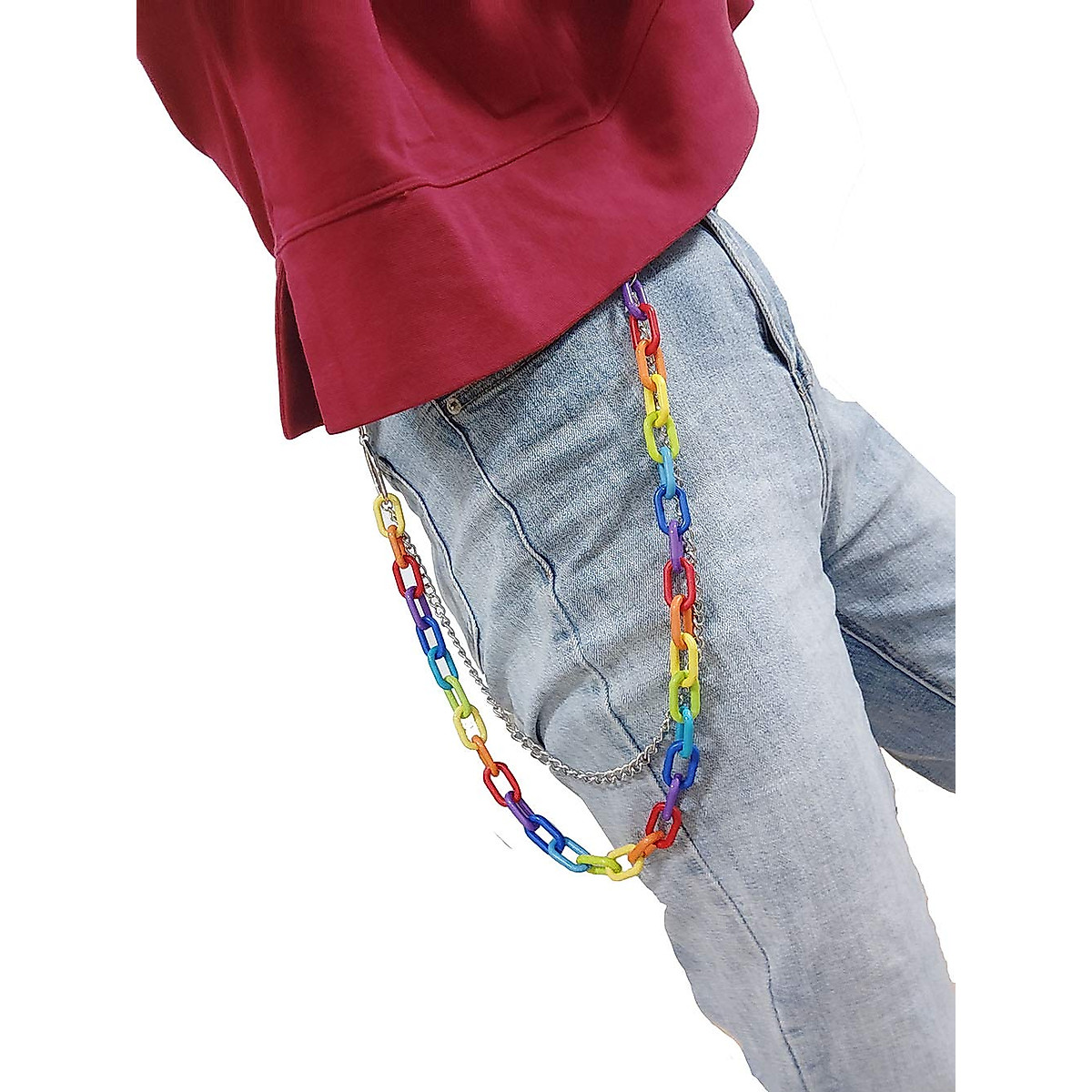 Women Men Rainbow Trousers Chain Hip Hop Punk Pants Wallet Key Chain Colorful Acrylic Gothic Rock Jean Pant Chain Waist Chain (colorflul)