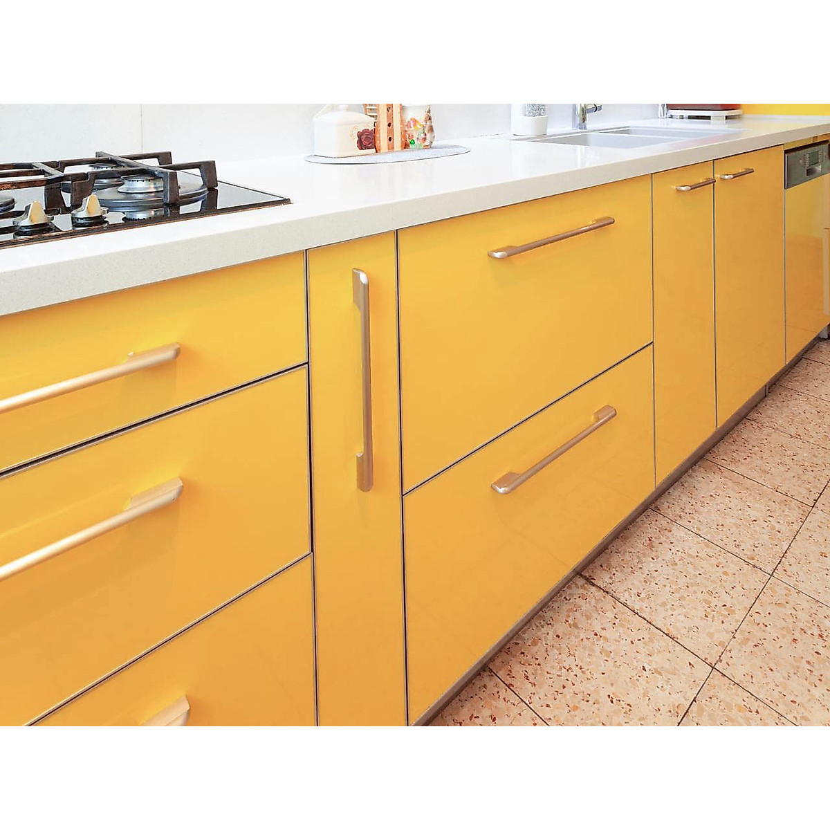 Livelynine Contact Paper Yellow Peel and Stick Wallpaper Waterproof Cabinet Wallpaper Self Adhesive Desk Vinyl Wrap Counter Top Covers Mustard Yellow Wall Paper Sticky Kids Room Decor 15.8X78.8