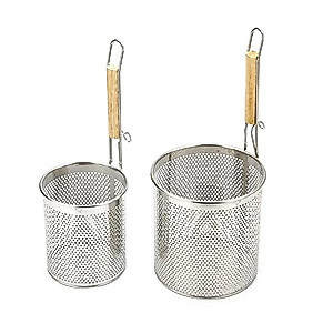JUNXIAN Deep Frying Basket Frying Basket Stainless Steel Slotted Spoon Mesh Basket Fryer French Fries Baked Vegetables Frying Basket Sink Filter Frying Net(14cm)