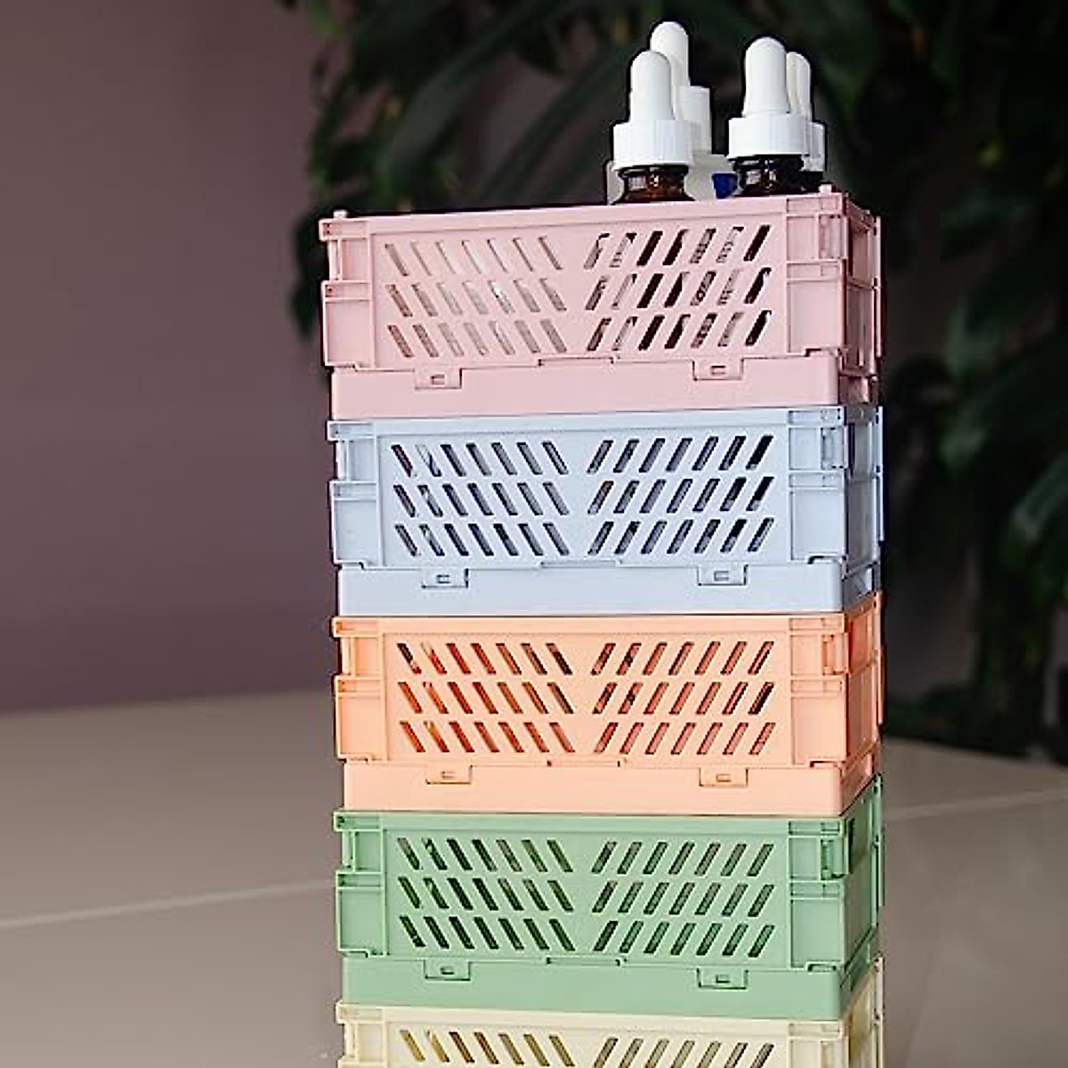 monomono Mini Stackable Plastic Baskets - 5-Pack, Cute and Compact Solution for Home and Office Organization (5.9x3.9x2.2 in, Blue)