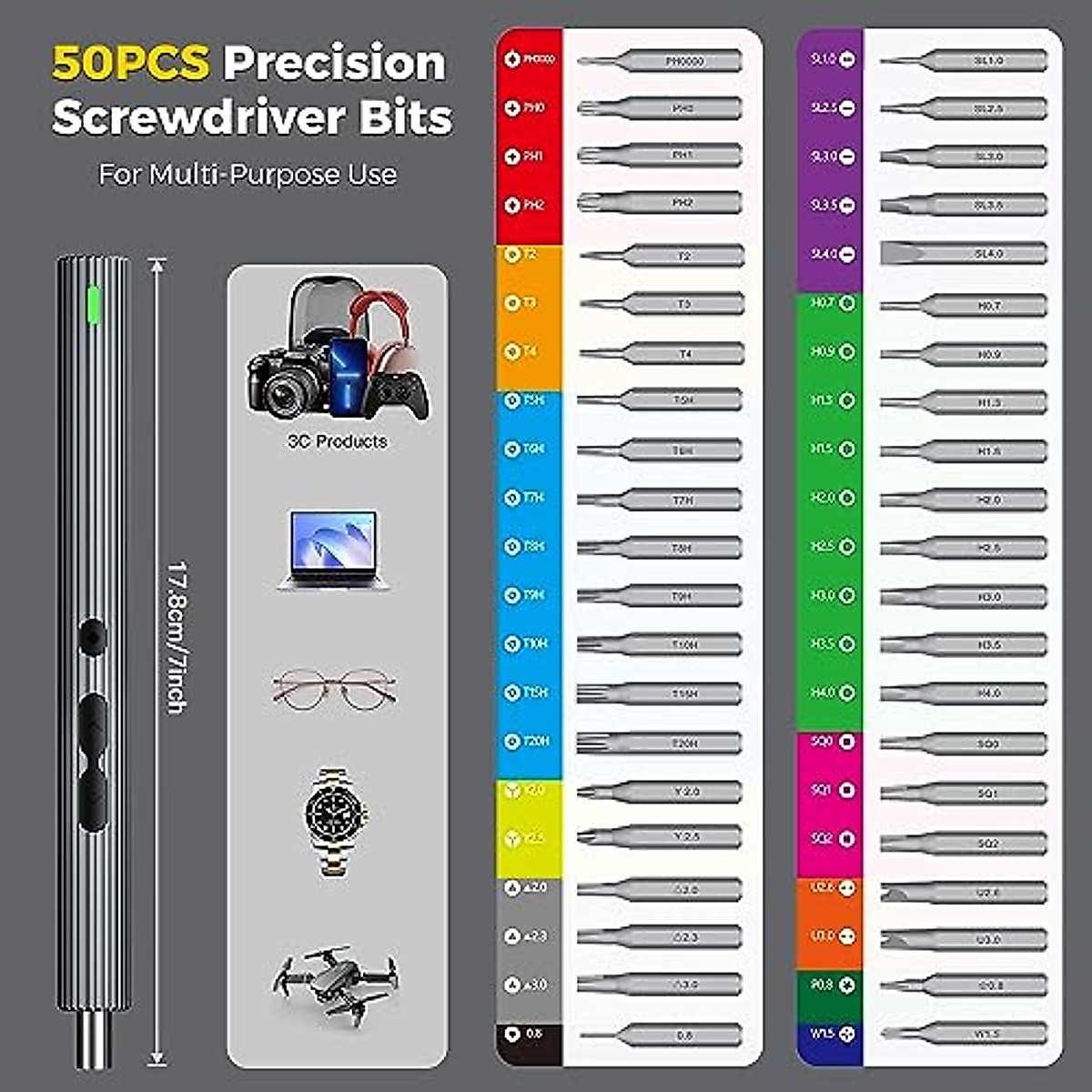 58 in 1 Electric Screwdriver Set, UF-TOOLS Rechargeable Cordless Screwdriver Kit, Precision Repair Tool Kit with 50 Bits, LED Lights, Charging Cable, Carrying Case, for Watches, Phones, Glasses