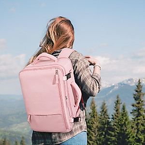 Snoffic Travel Backpack for Women, Large Carry On Backpack for Travel, Waterproof Backpack Personal Item, Backpack for Women, 17.3 Inch Laptop Backpack, College Bag Casual Daypack, Pink