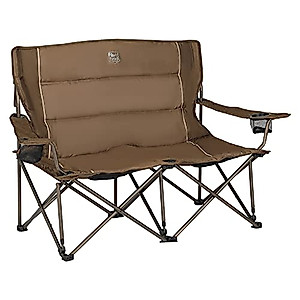 TIMBER RIDGE 2 Person Folding Loveseat Comfortable Double Foldable Camping Chair Folding Lawn Chairs for Outside, Earth Brown