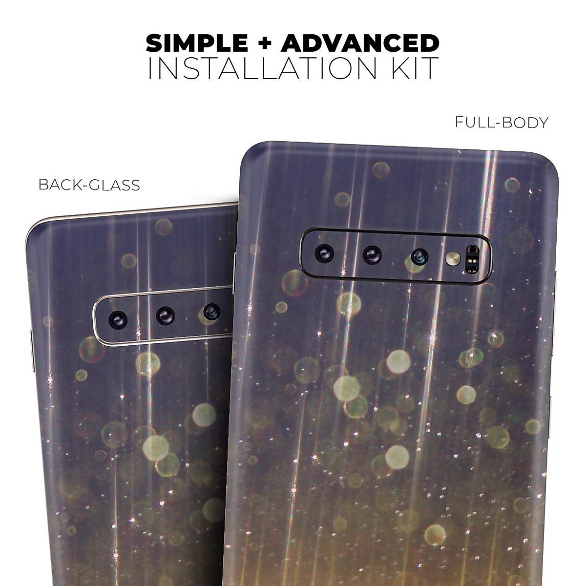 DesignSkinz Blue Stratched Streaks with Unfocused Gold Sparkles Protective Vinyl Decal Wrap Skin Cover Compatible with The Samsung Galaxy S20 (Screen Trim & Back Glass Skin)