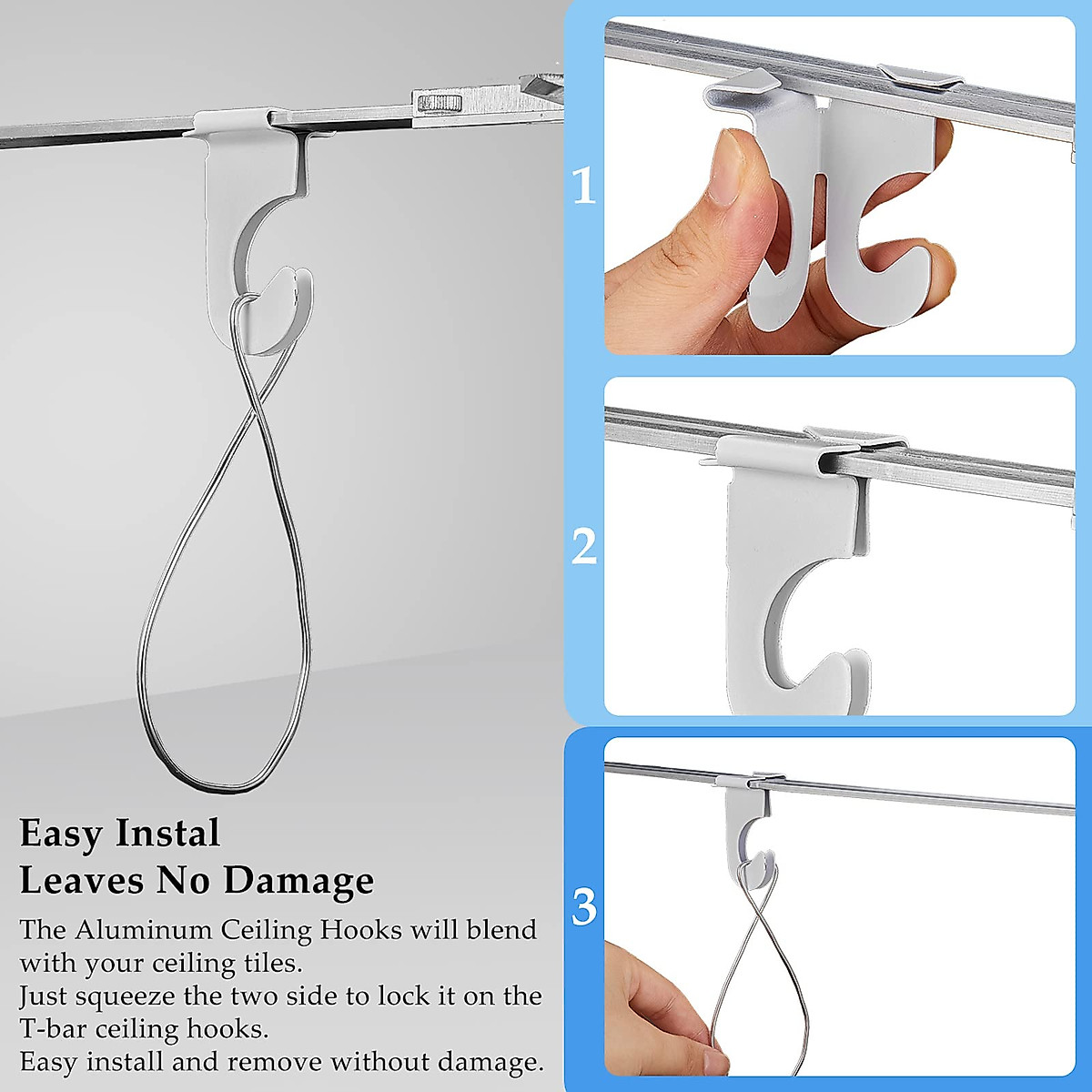 Hotop 40 Pieces Metal Drop Ceiling Hooks Christmas Light Hooks Stainless Steel Ceiling Hanger T-bar Track Clip Suspended Ceiling Hooks Christmas Decoration Hooks for Classroom Decoration Hanging