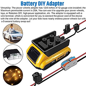 Power Wheel Adapter with Fuse&Switch for Dewalt 20V Battery, Non-Blown Tight Battery Adapter with 4Pcs 30A Fuse and Wire Terminal, 12 AWG Wire, DIY Use for Truck, Robotics, RC Toys and Work Lights
