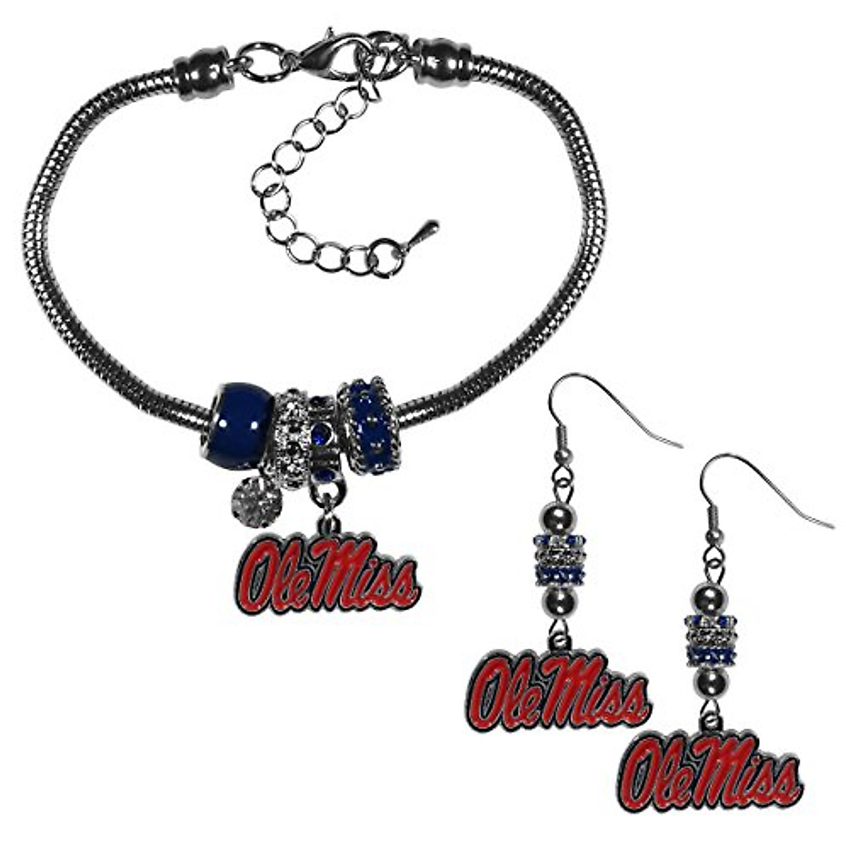 NCAA Siskiyou Sports Womens Mississippi Ole Miss Rebels Euro Bead Earrings and Bracelet Set One Size Team Color