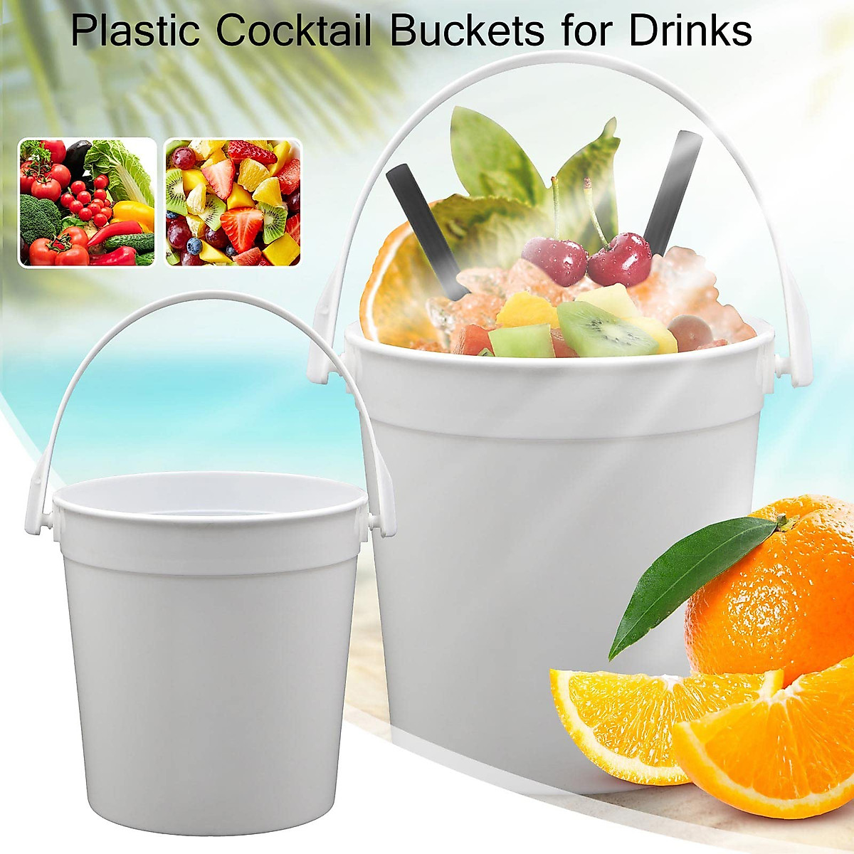 Mandurs Plastic Cocktail Buckets for Drinks, 32oz Reusable Ice Bucket Smoothie Bucket for Parties Cocktail Bar Beer, 1Liter Large Ice Buckets for Parties, Anything but a Cup Party Ideas (10 PCS)