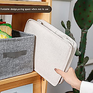 Jelier Fabric Collapsible Shelf Storage Basket,Multipurpose Linen Bin Organizer for Toys,Toiletries,Office Supplies,DVDs,Books,Clothes,Paper Rolls (L, beige)