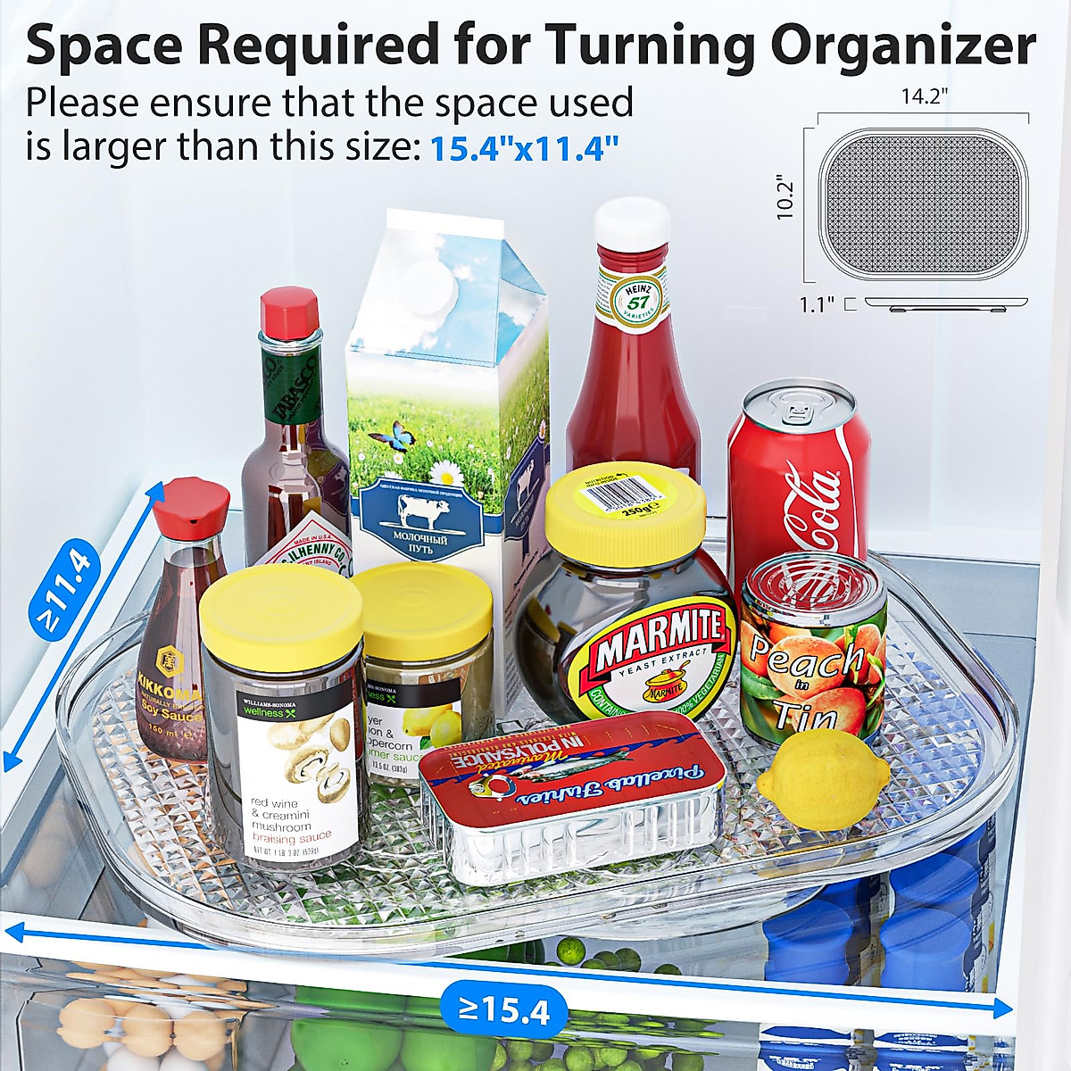 StackHelper Lazy Susan Turntable Organizer - Fits Most Refrigerators, Rectangle Turntable Rack Spice Organizing, Heartspin Lazy Susan Organizer for Fridge, (Large)