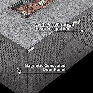 Essential Lounger 42 Inch Fire Pit Table, 50,000 BTU Rectangle Propane Gas Fire Pit, Outdoor Fire Pit Dining Table with Lid,Glass Wind Guard,Waterproof Cover,Lava Rocks - Steel