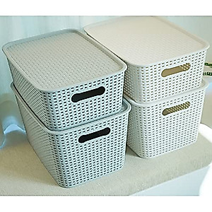 MBKO Plastic Storage Basket Bins - Stackable Pantry Organizer Container (Medium_White_6PK)