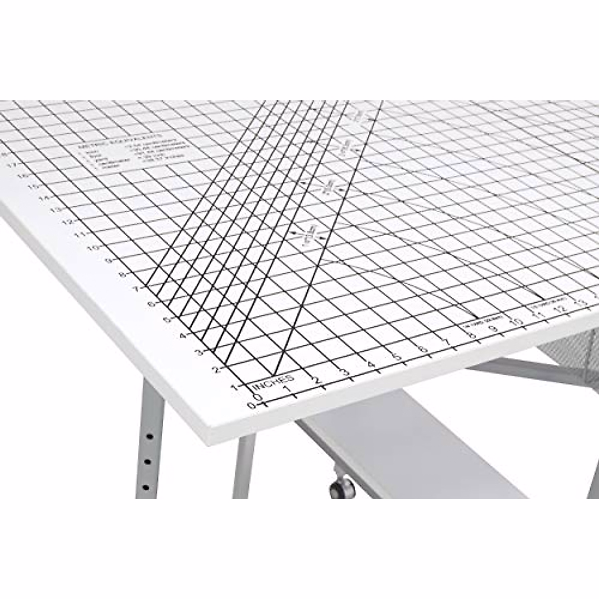 Sew Ready Foldable Hobby and Cutting Grid Table - 58.75" W x 36.5" D White Arts and Crafts Table with Grid Top and Silver Storage Drawers