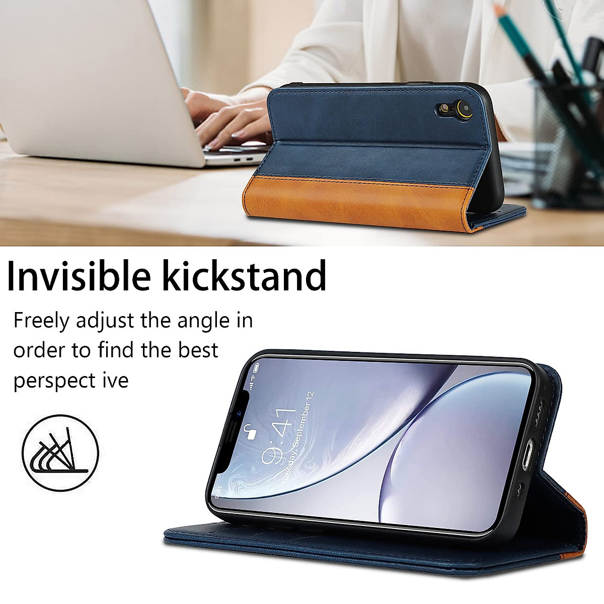 Ｈａｖａｙａ for iPhone XR Case Wallet iPhone XR Wallet case for Men with Card Holder Flip Folio Leather Cover with Credit Card Slots-Blue and Yellow