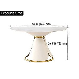 Leavader Modern Marble Round Dining Table - 53" Engineered Stone Dining Table with Round Marble Tabletop and Petal-Shaped Base, Marble White Round Dining Table for Home Kitchen