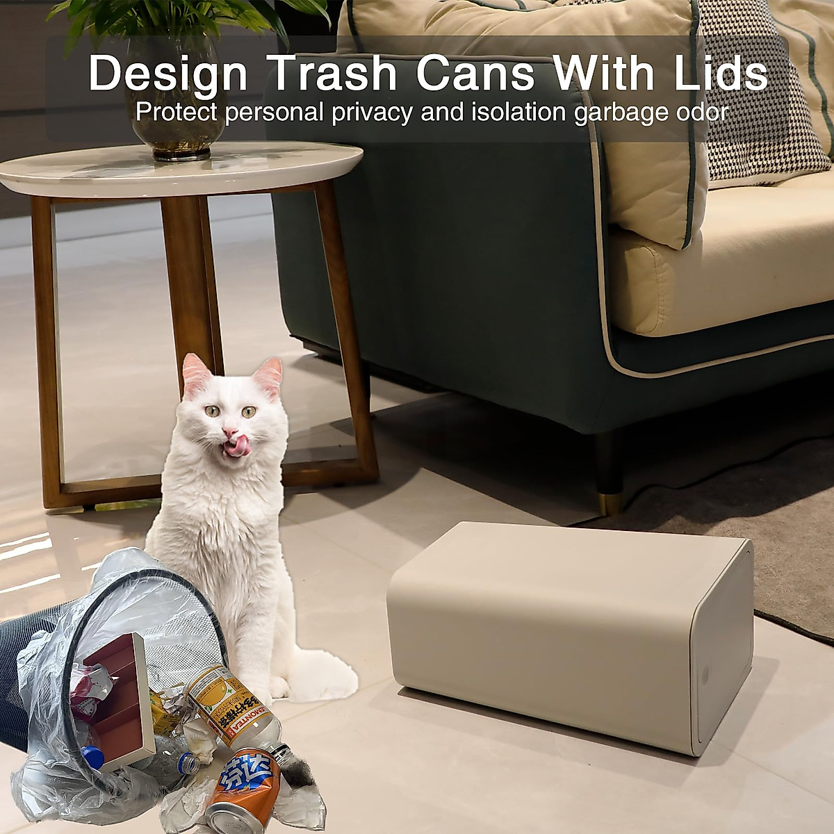 MEIXINZHI 3 Pack Small Trash Can with Lid, Bathroom Garbage Can with Pop-up Lid,10L/2.6Gal Plastic Trash Bin, Waste Basket for Kitchen, Bedroom,Office,Narrow Space-Gary