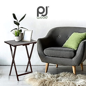 PJ Wood Durable Versatile Lightweight Rectangular Collapsible Solid Wood Television Snack Tray Tables for Indoor Use, Espresso (2 Set)