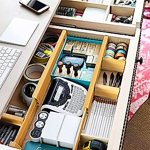 ANTOWIN Bamboo Drawer Dividers Organizers, Drawer Separators Splitter,13-17 inches Long Adjustable Spring-loaded Organizer for Large Utensil, Clothes, Tools Drawers (4+3)