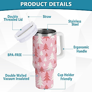 Emelivor Christmas Trees 40 oz Tumbler with Lid and Straw Insulated Tumblers with Handle Leak Proof Travel Coffee Mug Water Cup Bottles for Hot and Iced Cold Drinks