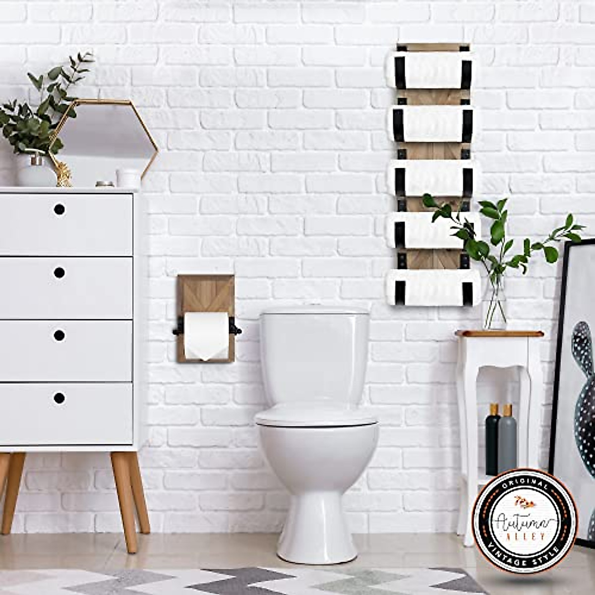 Autumn Alley Rustic Farmhouse Towel Rack for Rolled Towels – Stunning Barn Wood Farmhouse Bathroom Decor for Wall – Expertly Inlaid Wood with Matte Black Bar for Rustic Bathroom Decor