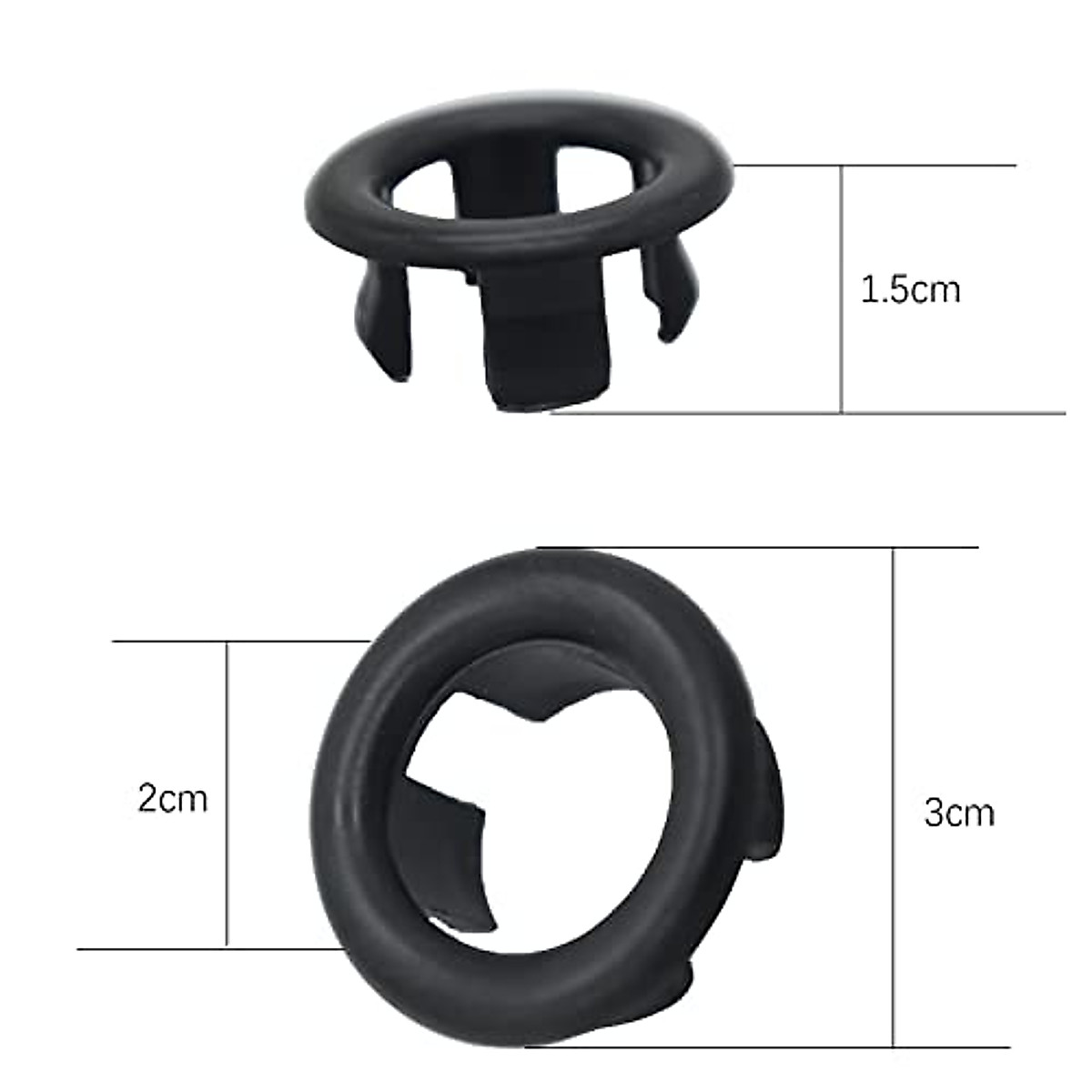 4 Pack Bathroom Basin Sink Round Hole Trim Overflow Cover Rings Hole Insert in Cap Hollow Ring Triangle for Hole Diameter Replacement Ceramic Pots for Home,Sink,Bathroom,Kitchen (black)