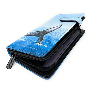 Shag Wear Whale Tail Large Beach Wallet for Women and Teen Girls Vegan Faux Leather 7" Blue